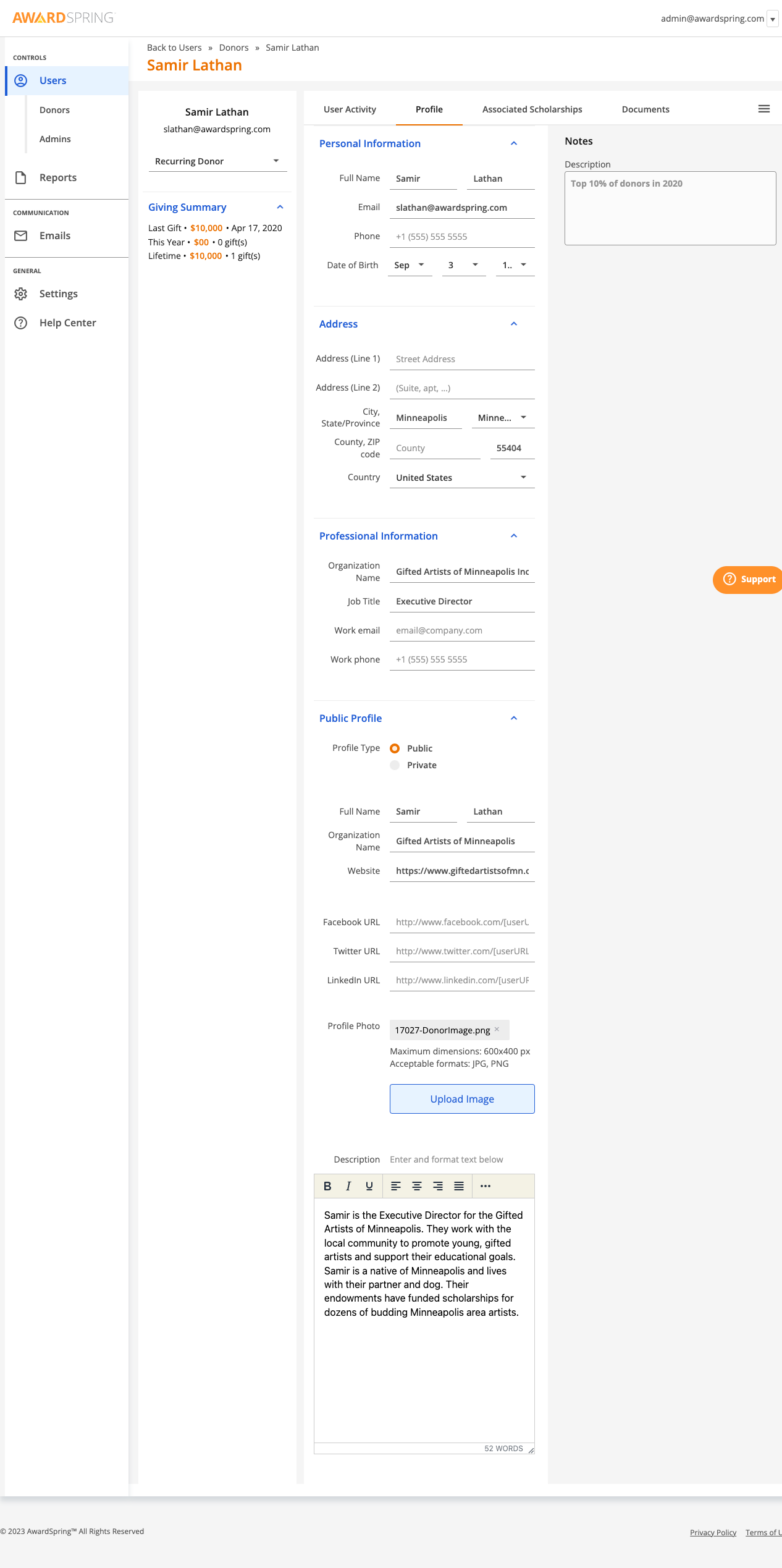 Donor Profiles: A Detailed Guide – AwardSpring Help Center